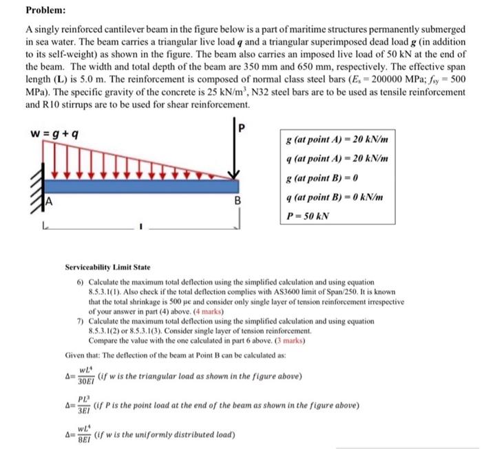 Solved Problem: A singly reinforced cantilever beam in the | Chegg.com