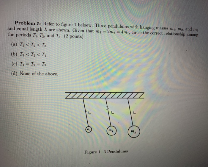 Solved Problem 5: Refer to figure 1 below. Three pendulums | Chegg.com