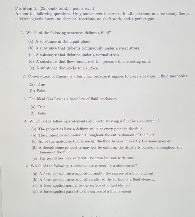 Solved Problem 1: (25 points total, 5 points each) Answer | Chegg.com