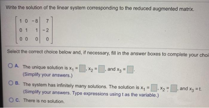 Solved Write the solution of the linear system corresponding | Chegg.com