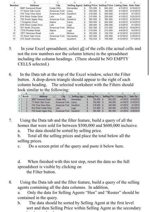5. In your Excel spreadsheet, select all of the cells | Chegg.com
