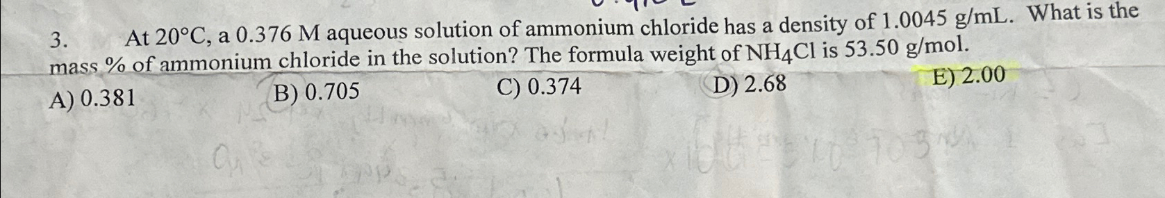 Solved At 20°C, ﻿a 0.376M ﻿aqueous solution of ammonium | Chegg.com