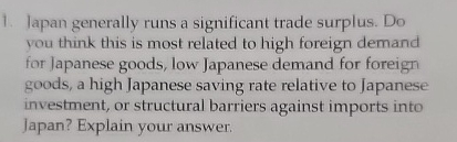 Solved lapan generally runs a significant trade surplus. Do | Chegg.com