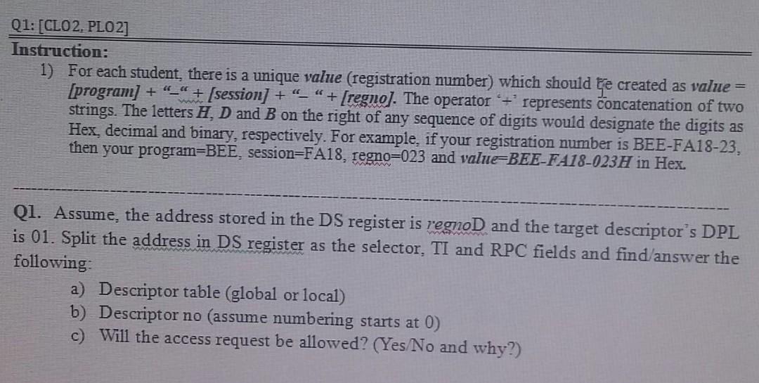 Solved Q1: [CLO2. PLO2] Instruction: 1) For each student, | Chegg.com