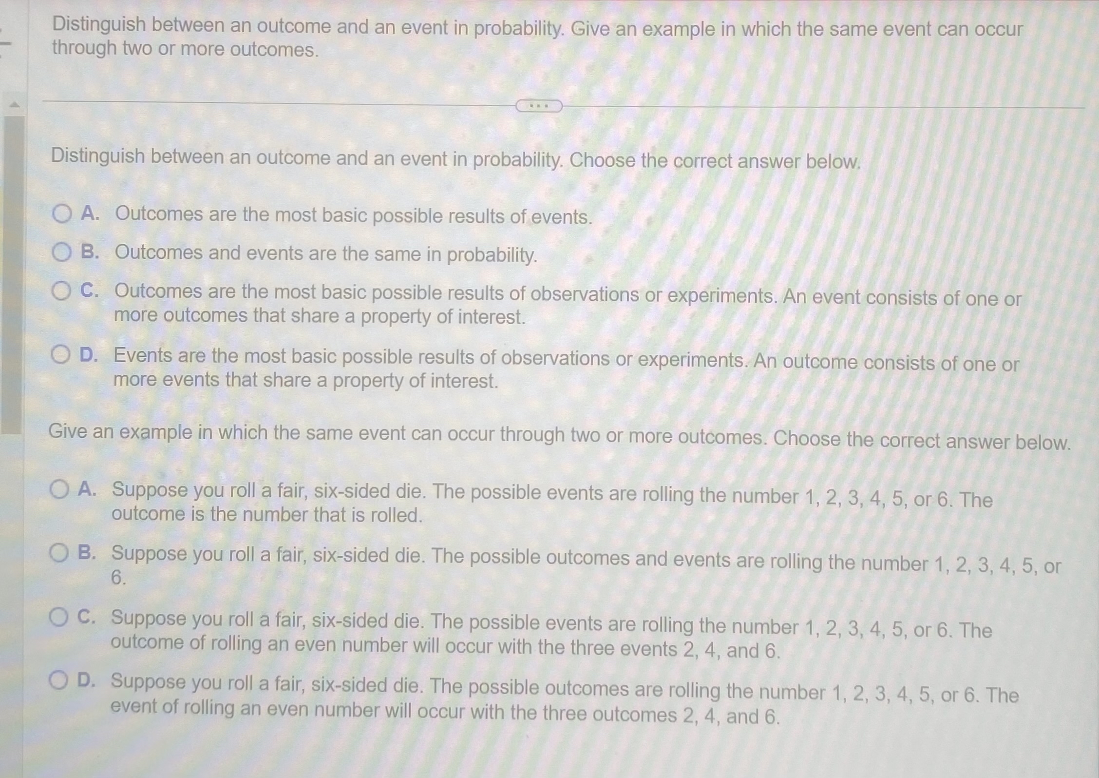 Solved Distinguish between an outcome and an event in | Chegg.com