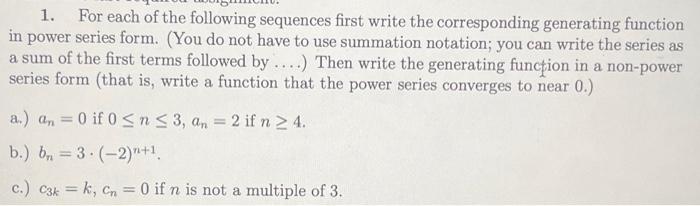 1. For each of the following sequences first write | Chegg.com