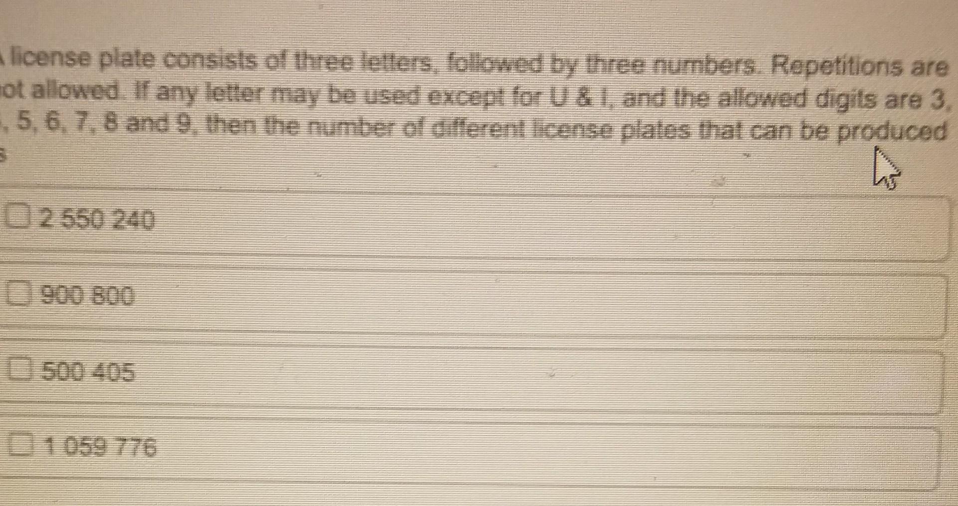 Solved license plate consists of three letters, followed by | Chegg.com