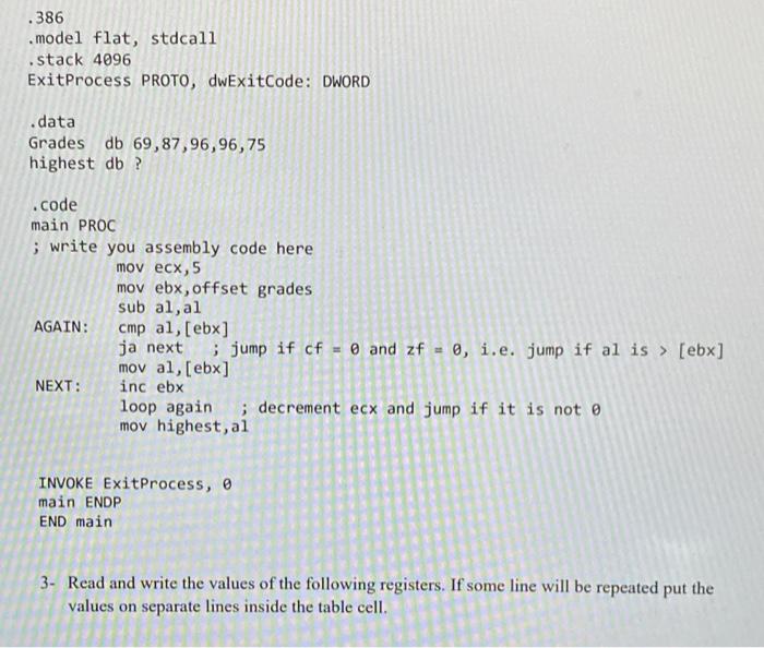 Solved .386 model flat, stdcall .stack 4096 ExitProcess | Chegg.com