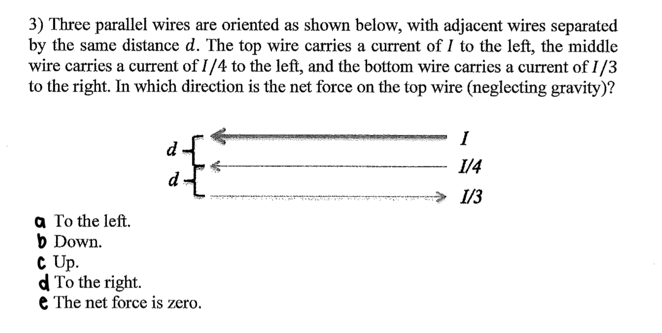 Solved Three parallel wires are oriented as shown below, | Chegg.com