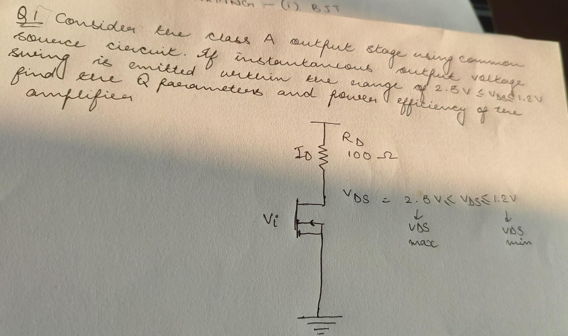 Solved Q1 Consider the class A output stage using common | Chegg.com
