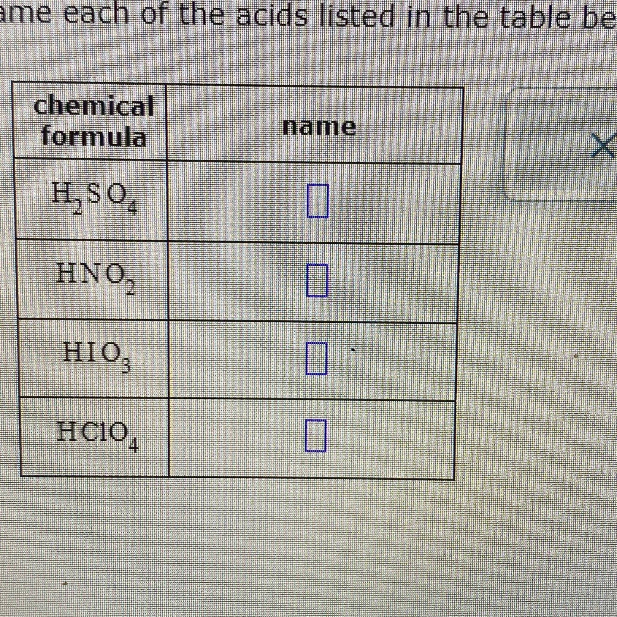 Solved ame each of the acids listed in the table | Chegg.com