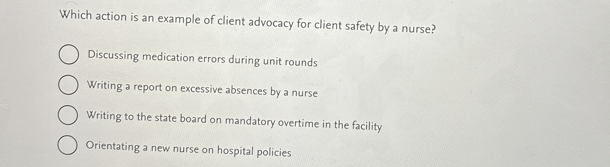 Solved Which action is an example of client advocacy for | Chegg.com
