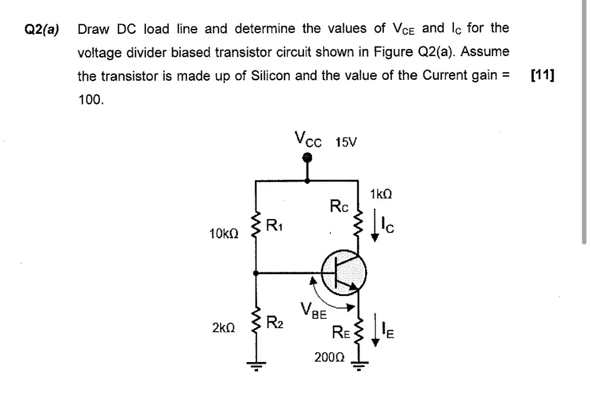 Solved Q2(a) ﻿Draw DC load line and determine the values of | Chegg.com