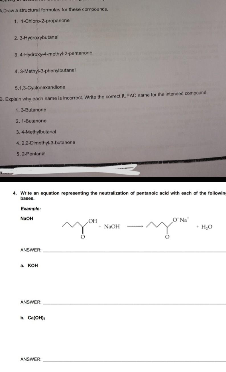 Solved A.Draw a structural formulas for these compounds. 1. | Chegg.com