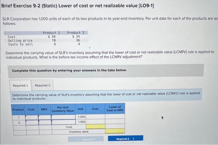 Solved Brief Exercise 9-2 (Static) Lower of cost or net | Chegg.com
