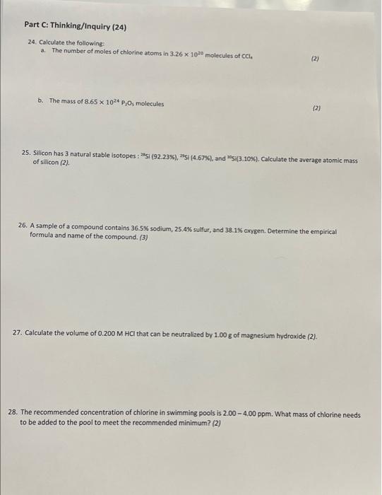 Solved Part C Thinking Inquiry 24 24 Calculate The
