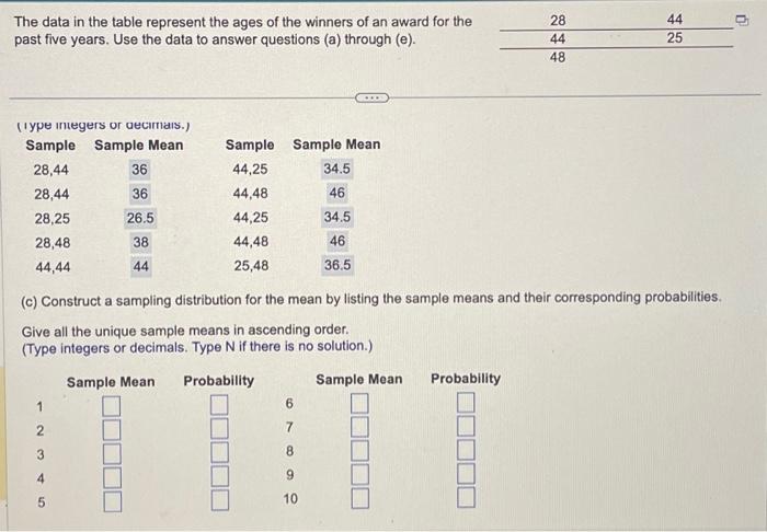 Solved The data in the table represent the ages of the | Chegg.com