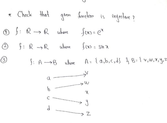 Solved * Check that given functron is injective? (1) f:R→R | Chegg.com