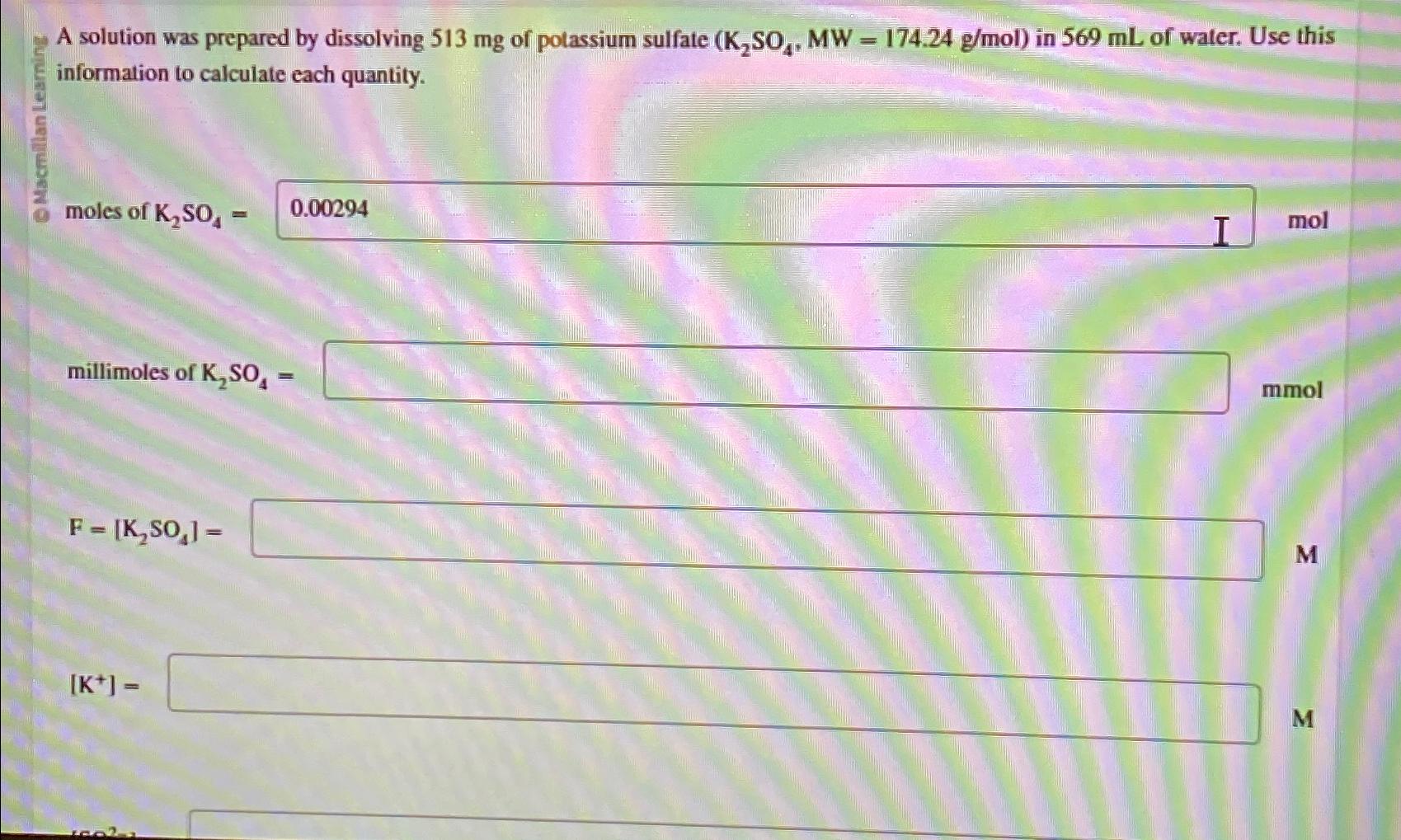 Solved A solution was prepared by dissolving 513mg ﻿of | Chegg.com