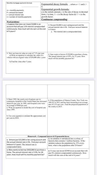 Solved Monthly mortgropayments formula Exponential decay | Chegg.com