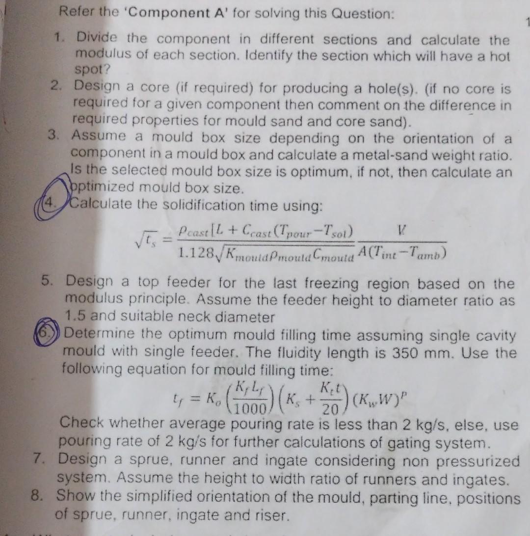 Solved Refer the 'Component A' for solving this Question: 1. | Chegg.com
