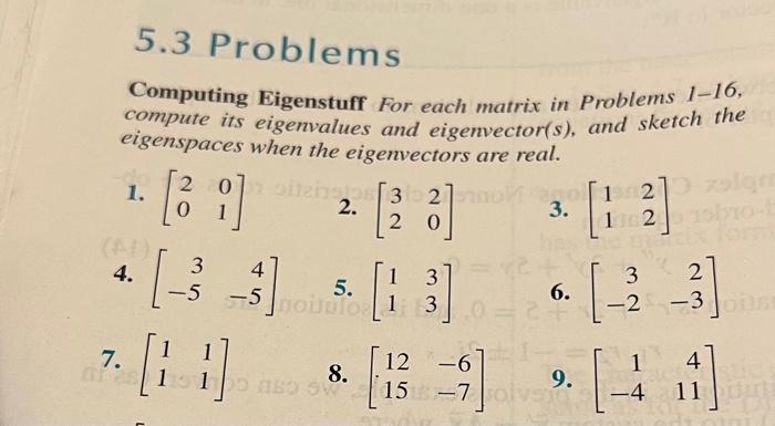 Solved 5.3 Problems Computing Eigenstuff For each matrix in | Chegg.com