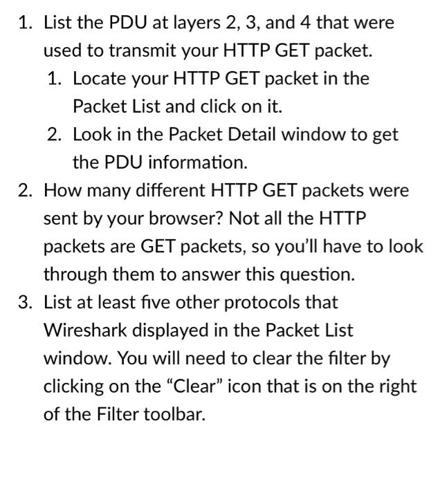 Solved 1. List the PDU at layers 2, 3, and 4 that were used | Chegg.com