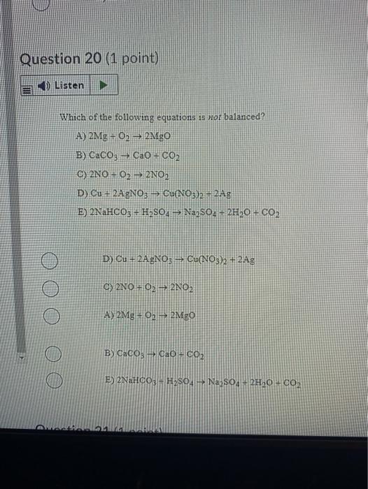 Solved Question 20 (1 point) Listen Which of the following | Chegg.com