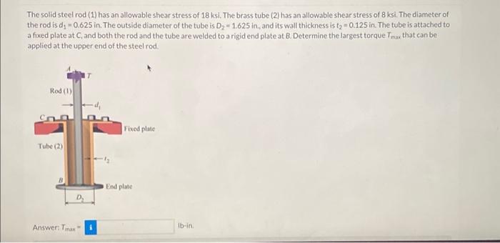 Solved The solid steel rod (1) has an allowable shear stress | Chegg.com