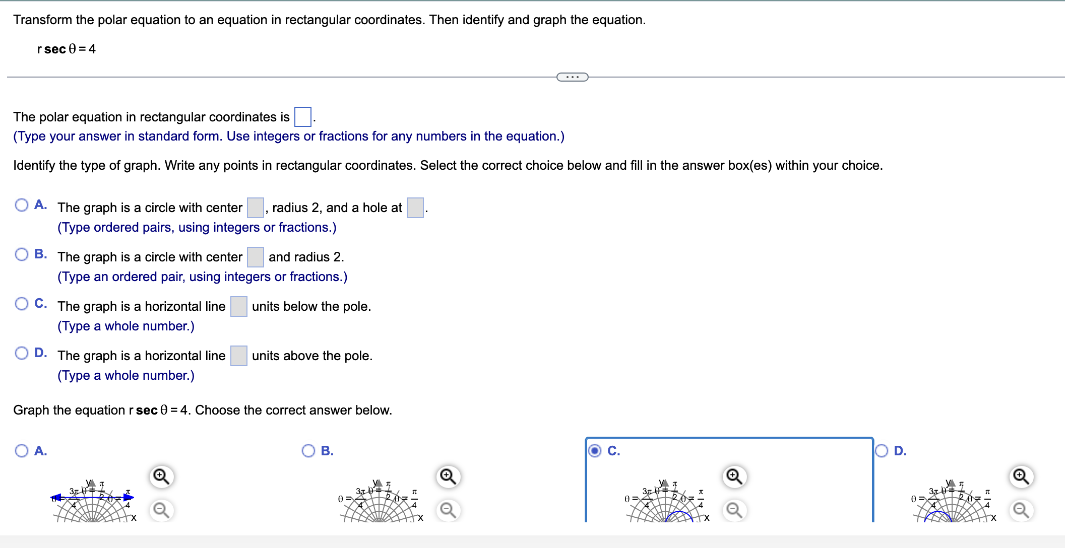 Solved Graph the equation rsecθ=4. ﻿Choose the correct | Chegg.com
