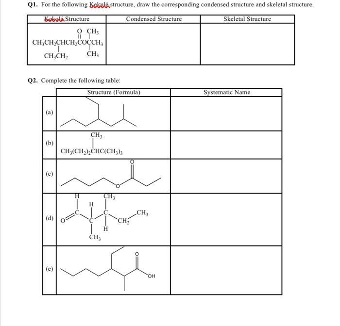 Solved Q1. For the following Kekulé structure, draw the | Chegg.com