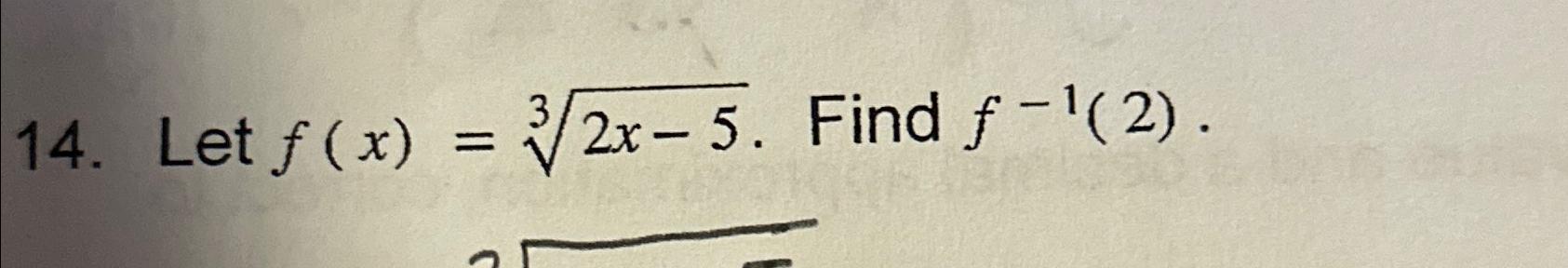 Solved Let f(x)=2x-53. ﻿Find f-1(2) | Chegg.com