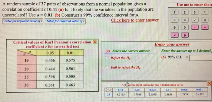 Solved Use me to enter the a A random sample of 27 pairs of | Chegg.com