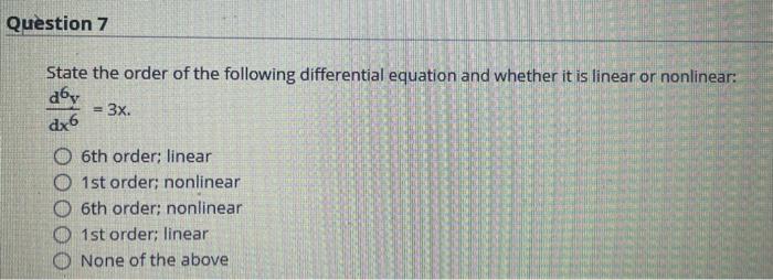 Solved State the order of the following differential | Chegg.com