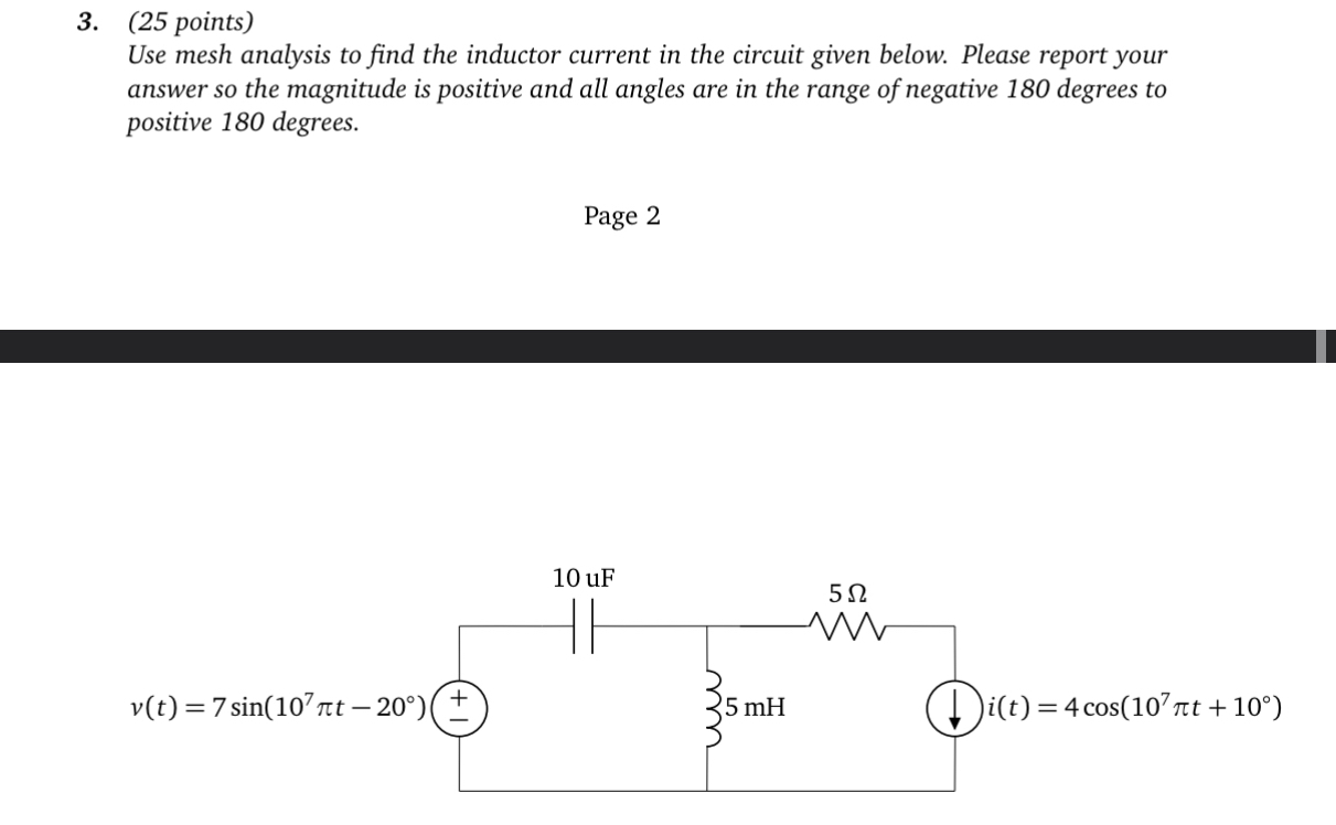 Solved (25 ﻿points)Use mesh analysis to find the inductor | Chegg.com