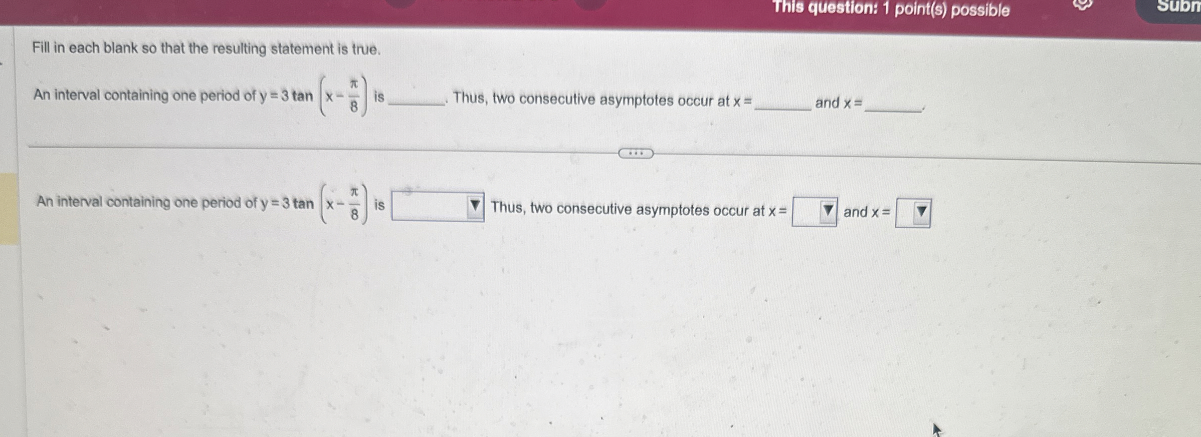 Solved This question: 1 ﻿point(s) ﻿possibleFill in each | Chegg.com