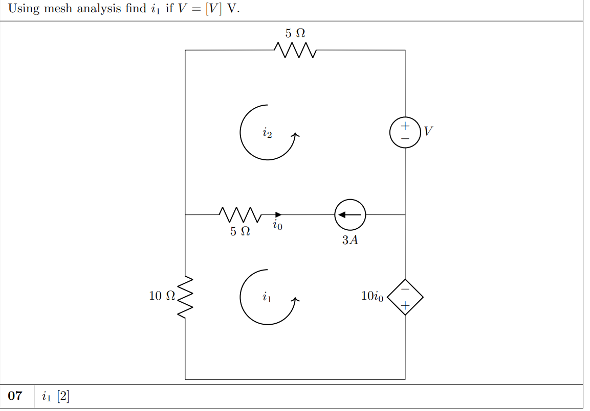 Solved Using mesh analysis find i1 ﻿if V=17V. | Chegg.com