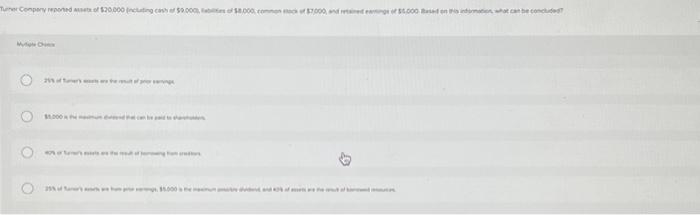 Solved Turner Company reported assets of $20.000 (including | Chegg.com
