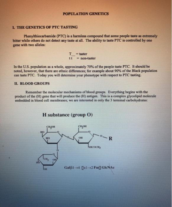 Solved POPULATION GENETICS 1. THE GENETICS OF PTC TASTING | Chegg.com