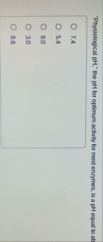 Solved "Physiological pH," ﻿the pH for optimum activity for | Chegg.com