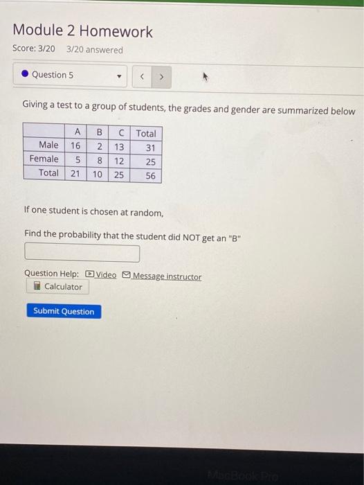 Solved Module 2 Homework Score: 3/203/20 answered Question 5 | Chegg.com