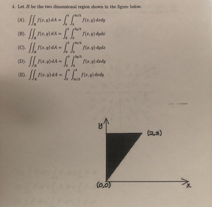 Solved 4. Let R be the two dimensional region shown in the | Chegg.com