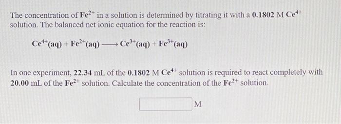 Solved The concentration of Fe2+ in a solution is determined | Chegg.com