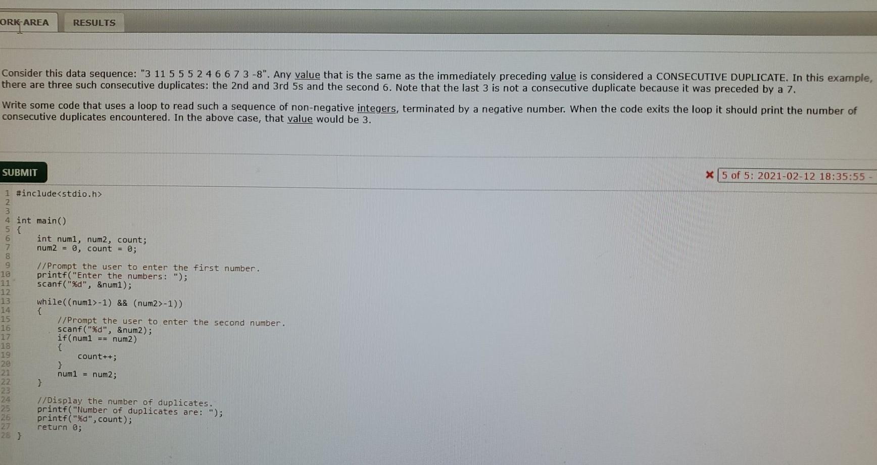 Solved ORK-AREA RESULTS Consider this data sequence: "3 11 5 | Chegg.com
