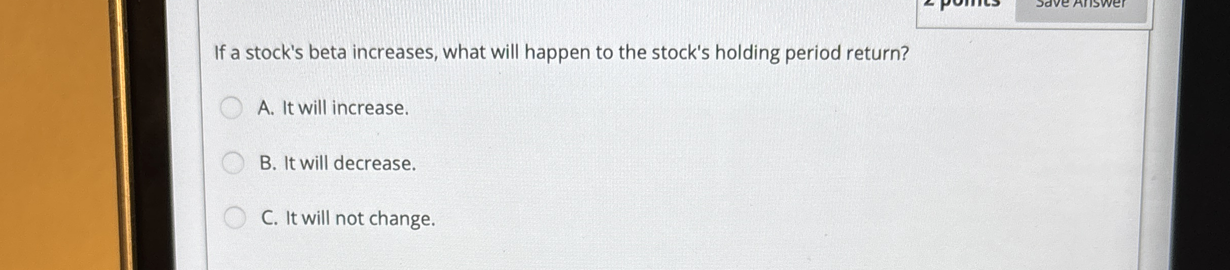 Solved If a stock's beta increases, what will happen to the | Chegg.com