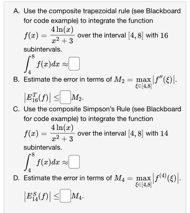 Solved A. Use the composite trapezoidal rule (see Blackboard | Chegg.com