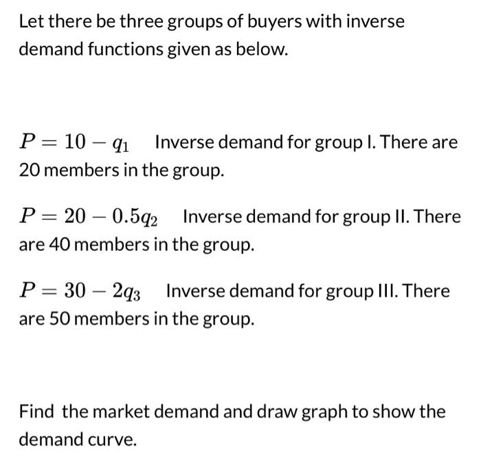 Solved Let there be three groups of buyers with inverse | Chegg.com