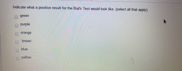 Solved Indicate what a positive result for the Bial's Test | Chegg.com