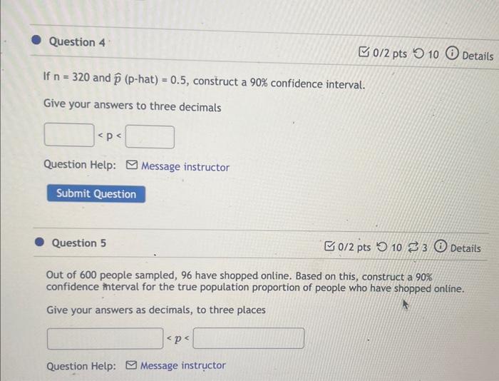 Solved If n=320 and p^ ( p-hat) =0.5, construct a 90% | Chegg.com