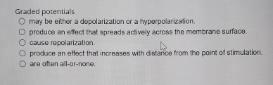 Solved Graded potentials:may be either a depolarization or a | Chegg.com